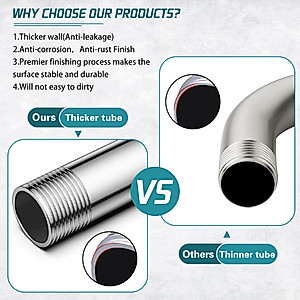 12 Inch Shower Arm with Flange,Stainless Steel 90 Degree Rain Shower Head Extension Arm,Wall-Mounted Shower Head Arm for Fixed Shower Head,Brushed Nickel