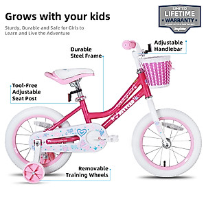 JOYSTAR 16 Inch Girls Bike Toddler Bike for 4 5 6 7 Years Old Girl 16" Kids Bikes for Ages 4-7 yr with Training Wheels and Basket Children's Bicycle in Fuchsia