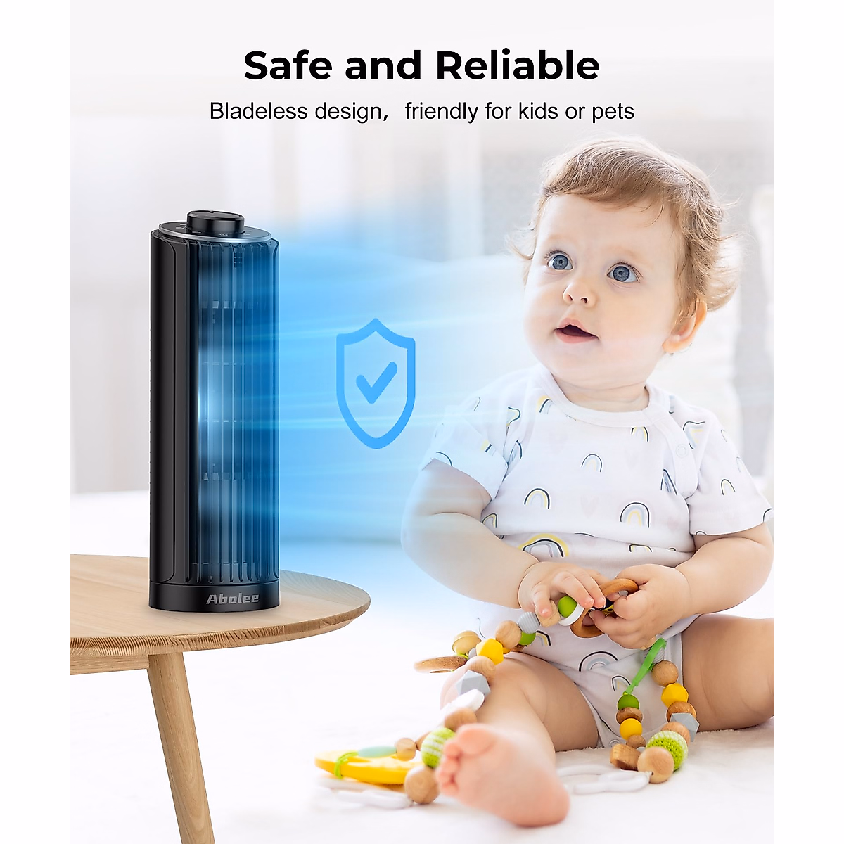 Abolee Tower Fan, 23ft/s Desk Fan, 70° Oscillating Table Fan for Bedroom, Standing Table Fan with 3 Modes, 2024 New 13 Inch Bladeless fan for Bedroom, Home,Office Black