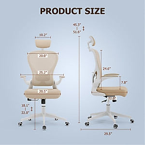 Frylr Heavy Duty Office Chair - Ergonomic Plus Size Desk Chair for Home Office Use, Supportive Mesh Design for Big and Tall People, 400lbs Capacity, Khaki