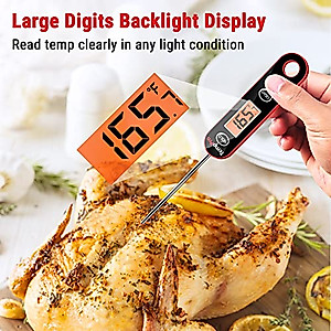 TempPro E30 Digital Meat Thermometer with Long Probe Kitchen Instant Read Cooking Food Thermometer for BBQ Smoker Grilling Oil Deep Fry Candy Thermometer with Large Backlit Display, Black/red