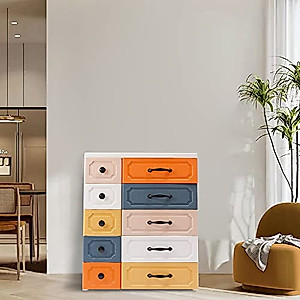 Titunjian Chest of Drawers 5 Tier Plastic Storage Dressers with 10 Drawer Storage Cabinet Kids Dresser Storage Organizer for Living Room Bedroom Hallway