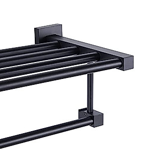 Matte Black Bathroom Towel Rack Shelf, Hanging Wall Mounted Decor (24 in)