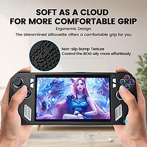 OPTOSLON Silicone Case with Kickstand Compitable with ASUS ROG Ally Gaming Handheld, Protective Cover Skin Shock-Absorption and Anti-Scratch with 2 Thumb Grips