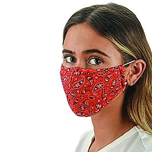 Snoozies 3-Layer Washable Face Mask w Filters & Nose Bridge - Orange/Red Bandana