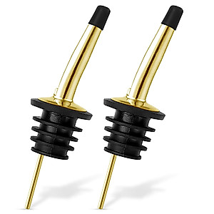 Trovety Liquor Bottle Dispenser Spouts – Classic Speed Pours for Alcohol, Olive Oil and Shave Ice Syrup – Rustproof Stainless Steel with Tapered Pouring Funnels and Dust Caps (2 Pack)
