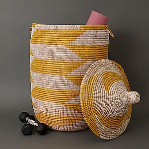 Yellow Hooded Lid Storage Basket Set of 3