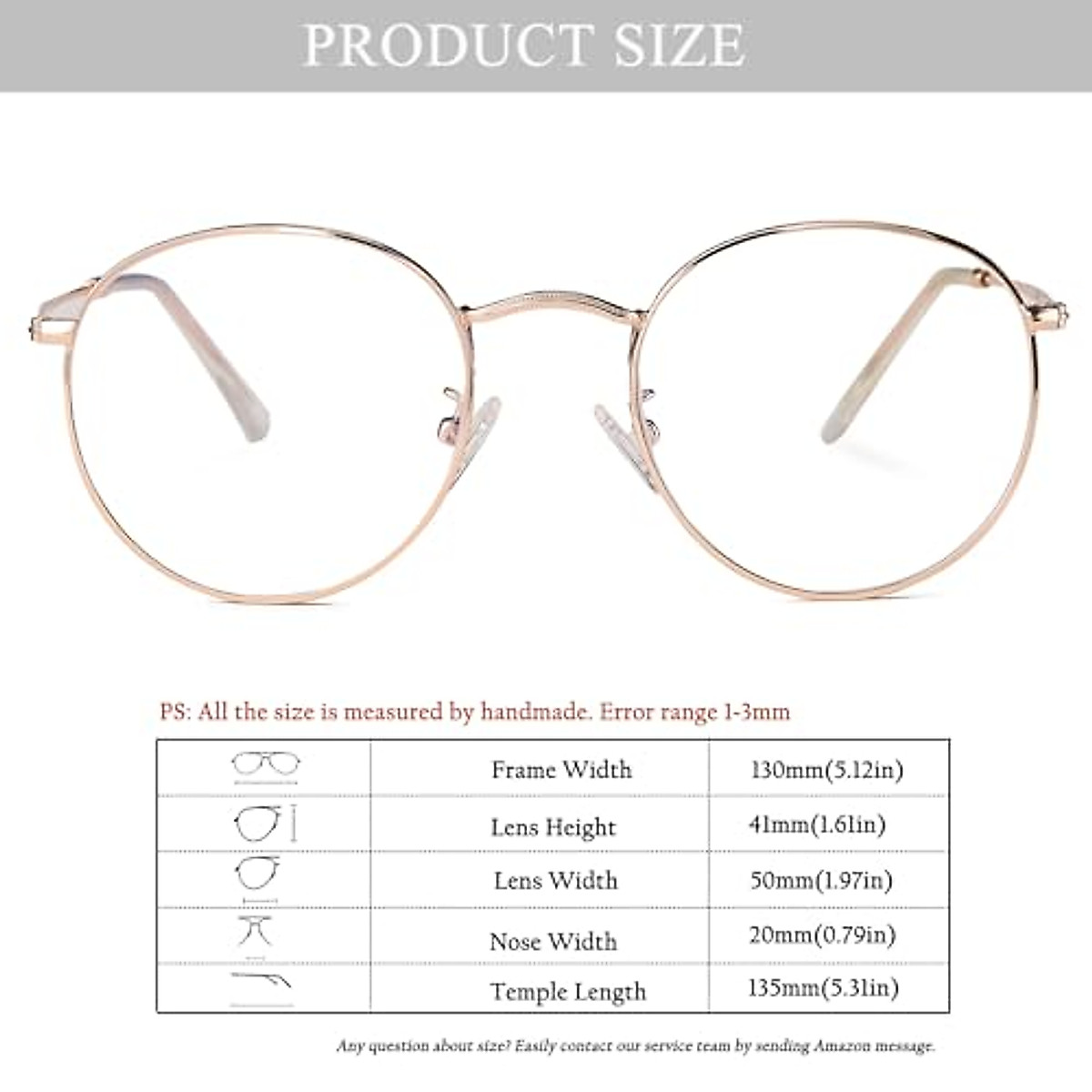 HJSTES Round Blue Light Glasses for Women Men Retro Circle Clear Lens Metal Frame Eyeglasses (Rose Gold)