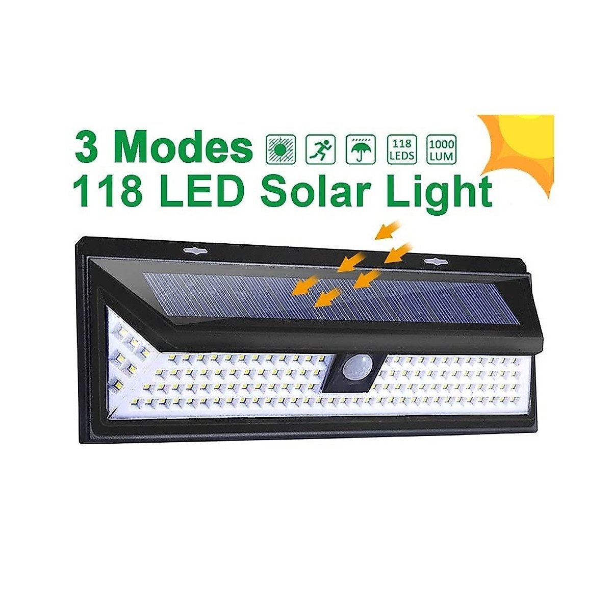 EMFYL Luopan Indoor Lighting 2pcs IP65 118LEDs 3Modes Solar Light Outdoor LED Light Outdoor Solar Lamp PIR Motion Sensor Sunlight Powered Lamp for Garden Decoration