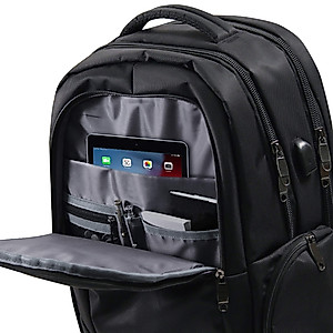Shelby Vault Black Backpack | 1680D Polyester with Leatherette Trim and an Embroidered Shelby Logo | USB Port | TSA/Checkpoint Friendly Padded Sleeve that fits up to a 17" Laptop and a Tablet
