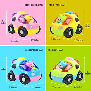 PIIOSER Mini Cartoon Animals Toy Cars for Toddlers, 4 Pack Friction Powered Pull Back Toys Vehicles Play Set for Kids Best Birthday Party Gift for Boys Girls Age 3+ Years Old