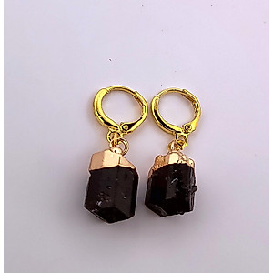 Natural Black Tourmaline Gold Dangle Earrings NBTGDE2
