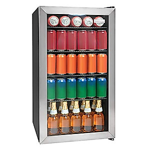 Igloo IBC35SS 135-Can Capacity Beverage Refrigerator & Cooler for Soda, Beer, Wine and Water LED-Lighted Double-Pane Glass Door, 3.5 Cu. Ft, Stainless Steel, Cubic Foot