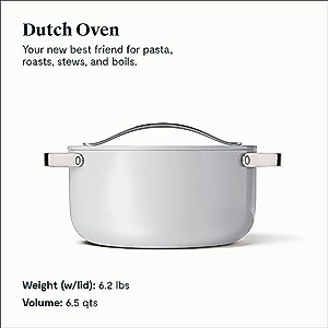Caraway Nonstick Ceramic Dutch Oven Pot with Lid (6.5 qt, 10.5") - Non Toxic, PTFE & PFOA Free - Oven Safe & Compatible with All Stovetops (Gas, Electric & Induction) - Gray