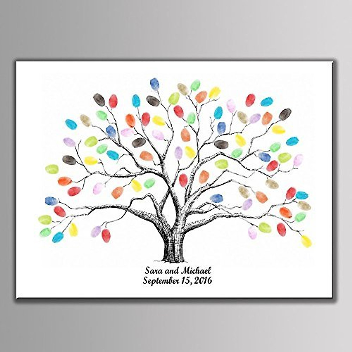 Shelling Home Thickening Waterproof Fingerprints Tree, 23.6'' Creative DIY Guest Signature Sign-in Book Canvas Fingerprints Tree Painting for Wedding Birthday Party with 12 PCS Ink Pads