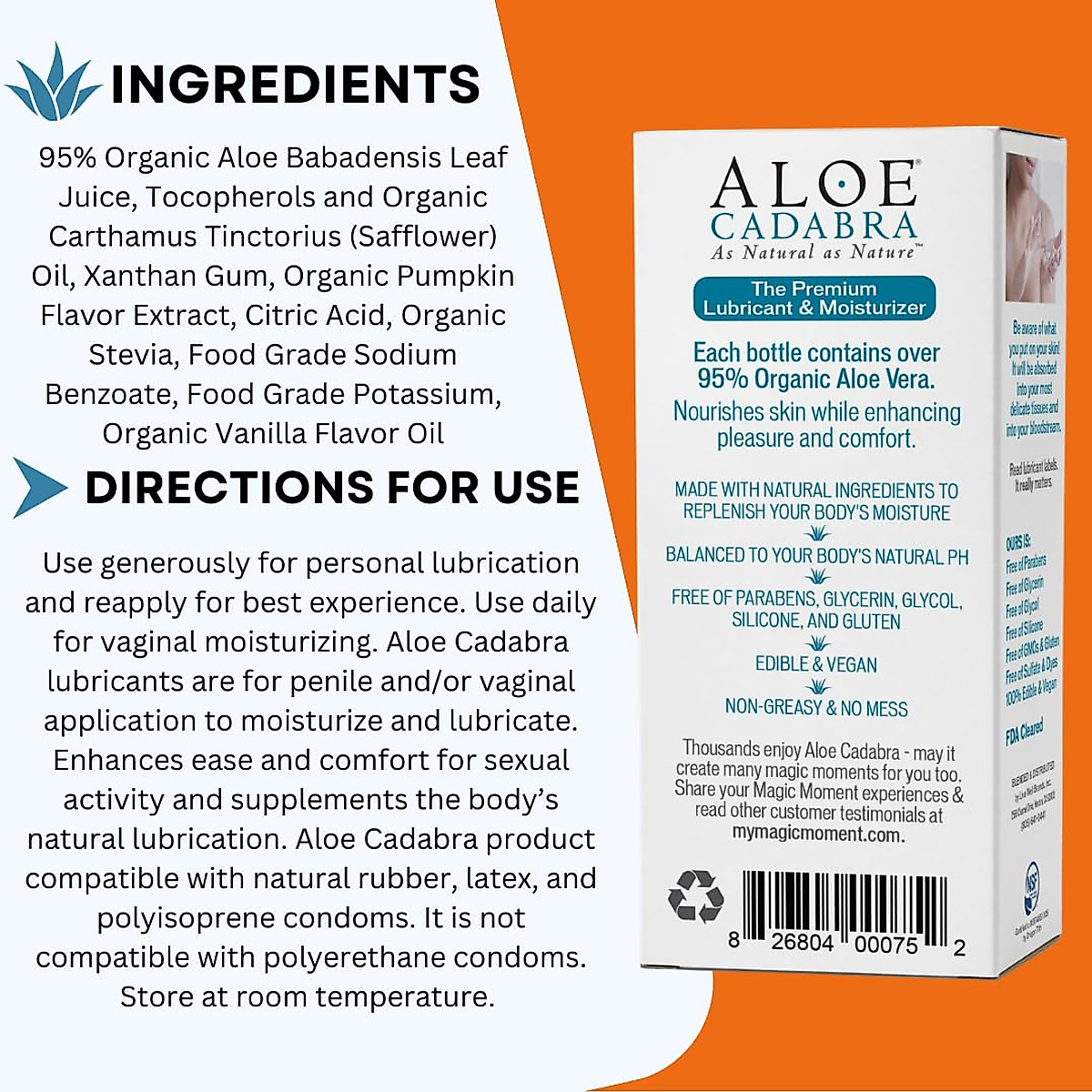 Aloe Cadabra Natural Personal Lube, Organic Best Lubricant Gel for Her, Him & Couples, Pumpkin Spice 2.5 Ounce (2.5 Ounce (Pack of 1))