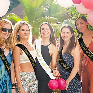 SKJIAYEE 7Pcs Bachelorette Sash Set-White Gold Bride to be Sash and 6Pcs Black Gold Bride Tribe Sash for Hen Party and Bridal Shower Party Supplies-Wedding Engagement Party Accessories Favors Gift