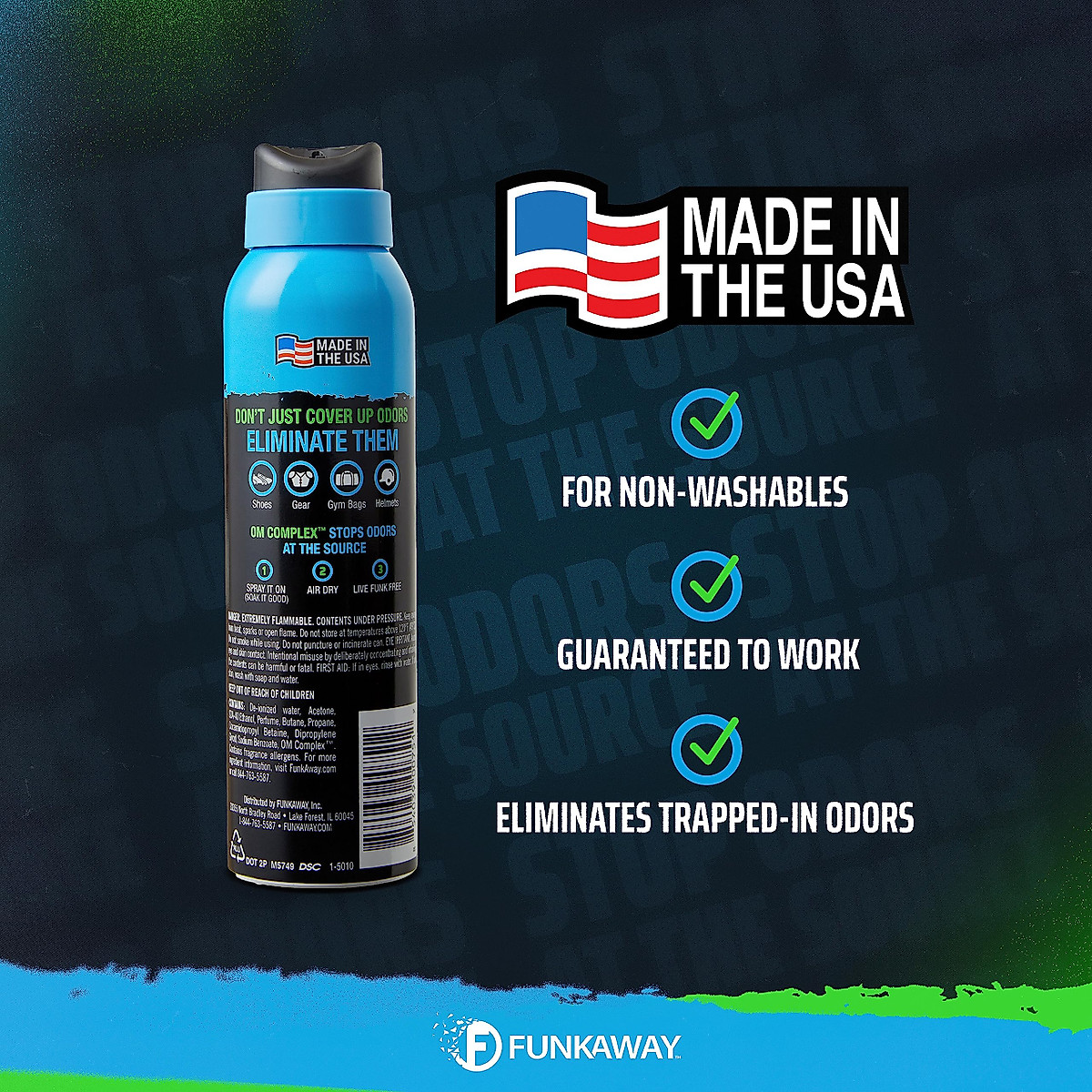 FunkAway Sport Aerosol Spray, 3.4 oz | The Extreme Odor Eliminator | Refresh Shoes and Sports Gear | For Stuff You Can’t Put In The Wash, Black (FASA3.4)