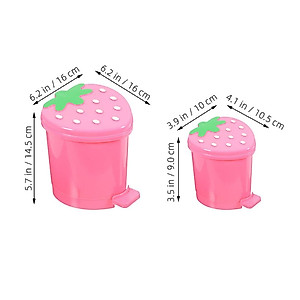 Luxshiny 2pcs Strawberry Trash Can Cute Mini Countertop Trash Can with Lid Kawaii Small Garbage Can Plastic Waste Bin Wastebasket for Car Office Bedroom Kitchen Decor