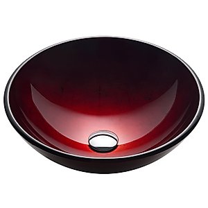 KRAUS Round Red Glass Vessel Bathroom Sink, 16 1/2 inch GV-200