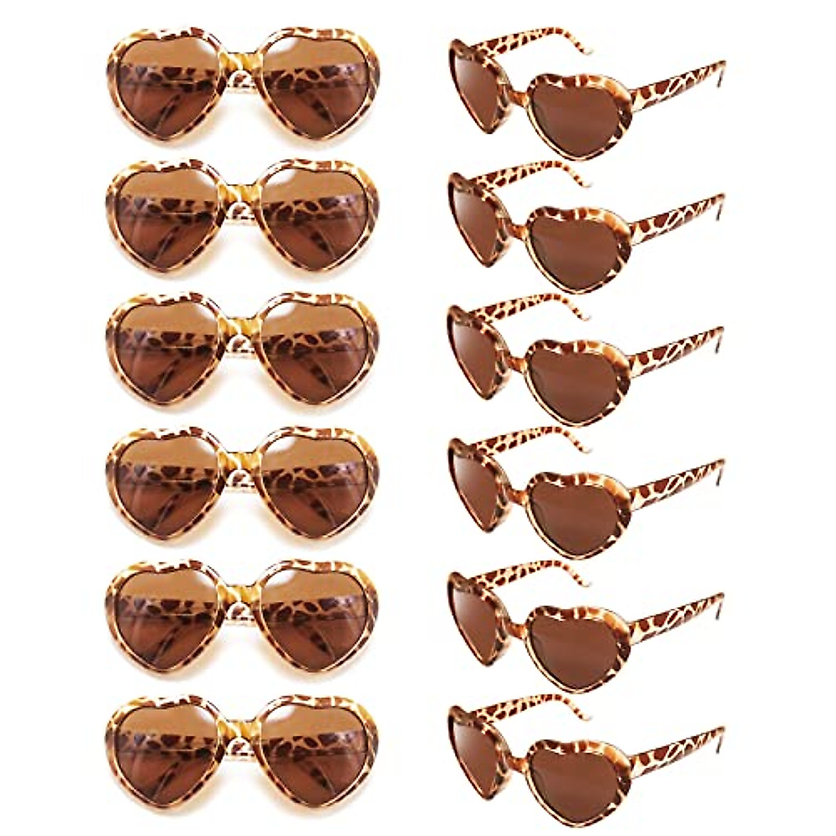 SUNOVELTIES 12 Pack Leopard Heart Sunglasses Bulk, Cheetah Heart Shape Glasses for Brithday Bachelorette Party Favors