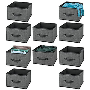mDesign Fabric Bin for Cube Organizer - Foldable Cloth Storage Cube - Collapsible Closet Storage Organizer - Folding Storage Bin for Clothes and More - Lido Collection -10 Pack - Charcoal Gray/Black