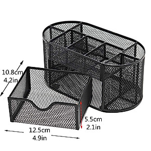 Black office accessories, desk pen holder, mesh desk organizer with 8 compartments and 1 drawer, student stationery creative desktop iron mesh combination organizer, suitable for office home school classrooms (red)