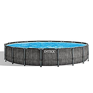 Intex Greywood Prism Frame 18' x 48" Round Above Ground Outdoor Swimming Pool Set with 1500 GPH Filter Pump, Ladder, Ground Cloth, and Pool Cover