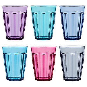 US Acrylic Camden Kids Plastic 12 oz. Drinking Glasses (Pack of 6) Stackable Juice Cups | Made in USA | Reusable, BPA-free, Top-rack Dishwasher Safe | 6 Bright Colored Tumblers for Kids and Toddlers