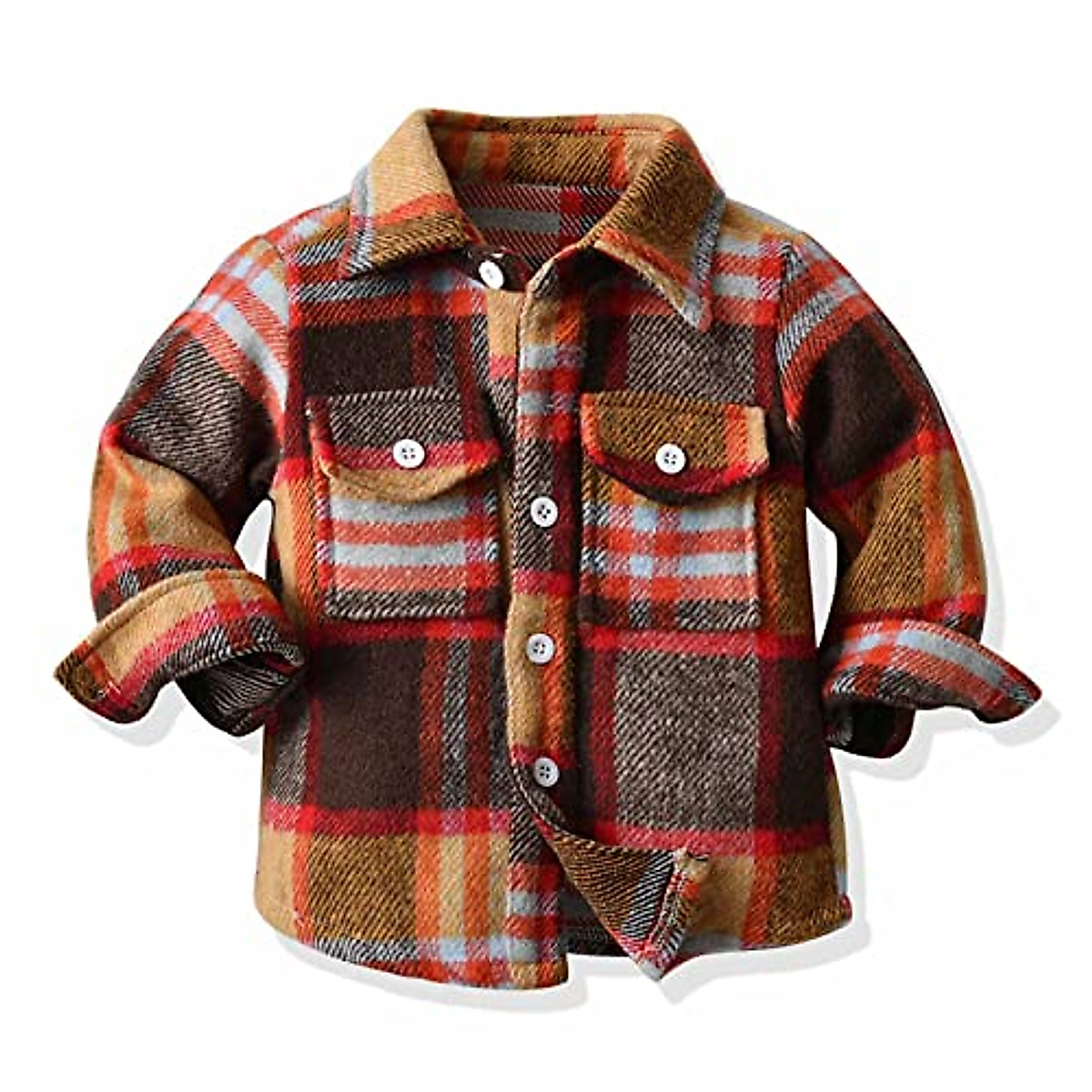 Kids Boys Girls Plaid Flannel Shirt Jacket Long Sleeve Lapel Button Down Shacket Coats Fall Winter Clothes,0-10Years