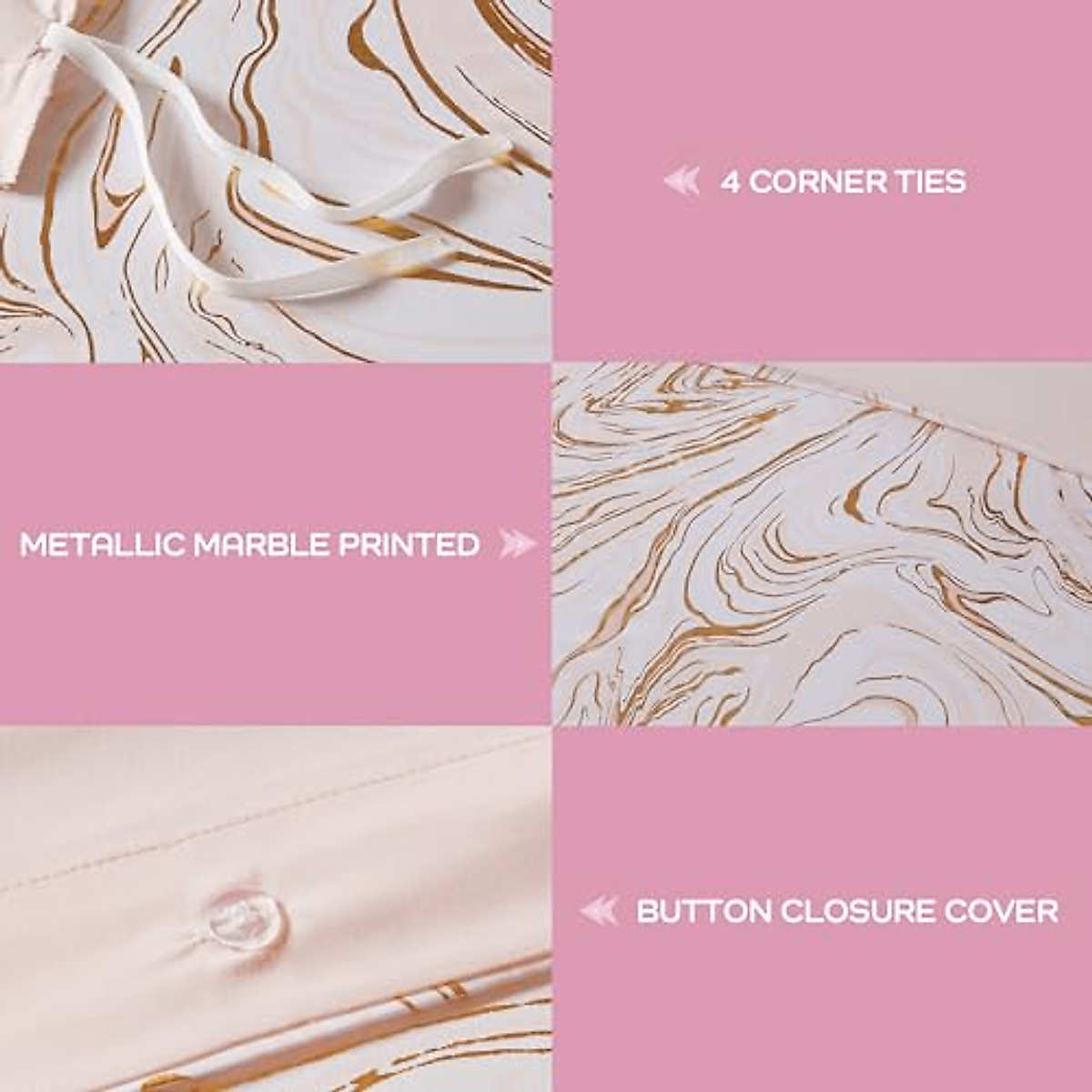 Intelligent Design Duvet Cover Queen Bedding Sets Chic Modern Metallic Swirl Marble Abstract Print Microfiber Bedding Queen Size Duvet Cover Set, Throw Pillows Rebecca, Full/Queen Blush/Gold 5 Piece