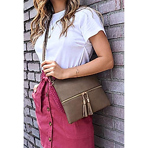 SG SUGU Lightweight Medium Crossbody Bag Shoulder Bag with Tassel and Zipper Pocket (White)