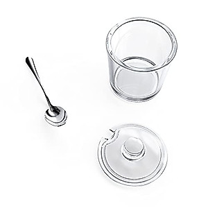 ZEAYEA Set of 2 Clear Glass Sugar Bowl, 6 Ounce Seasoning Box Condiment Pots with Spoon and Lid, Sugar Spice Salt Canister for Home Kitchen, Coffee Bar, Restaurant