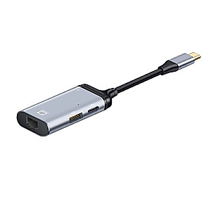 chenyang USB C HUB,USB C to RJ45/USB A/C Data/PD 65W Fast Charging 4 in 1 Multiport Adapter Support Network/Data/Charging Working at The Same time
