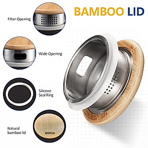 WINSA Glass Pitcher with Lid and Spout, 64oz Water Pitcher with Wide Handle, Silicone Sleeve & Bamboo Lid, Tea Pitcher for Fridge Water, Milk, Juice(Navy)