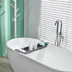 Expandable Bathtub Tray Drain Bath Caddy Tray Retractable Bath Caddy Tray Bathtub Storage Rack with Wine Glass Shelf Book Holder Candlestick Handle Dish Drain Rack
