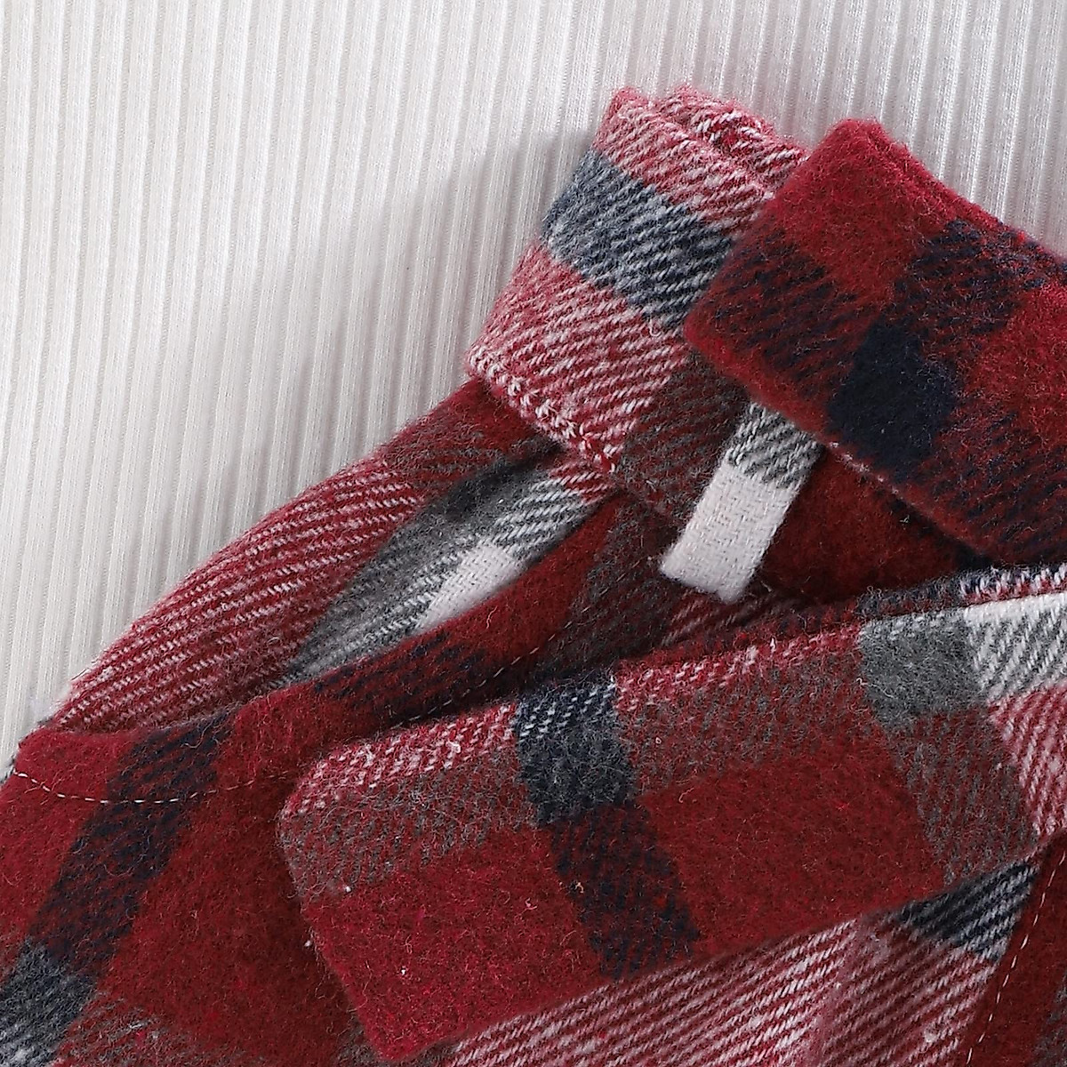 Noubeau Toddler Baby Girls Plaid Outfits Knit Ribbed Sweatshirt Shirt Tops Red Plaid Belt Skirt Fall Winter Clothes (White, 12-18 Months)