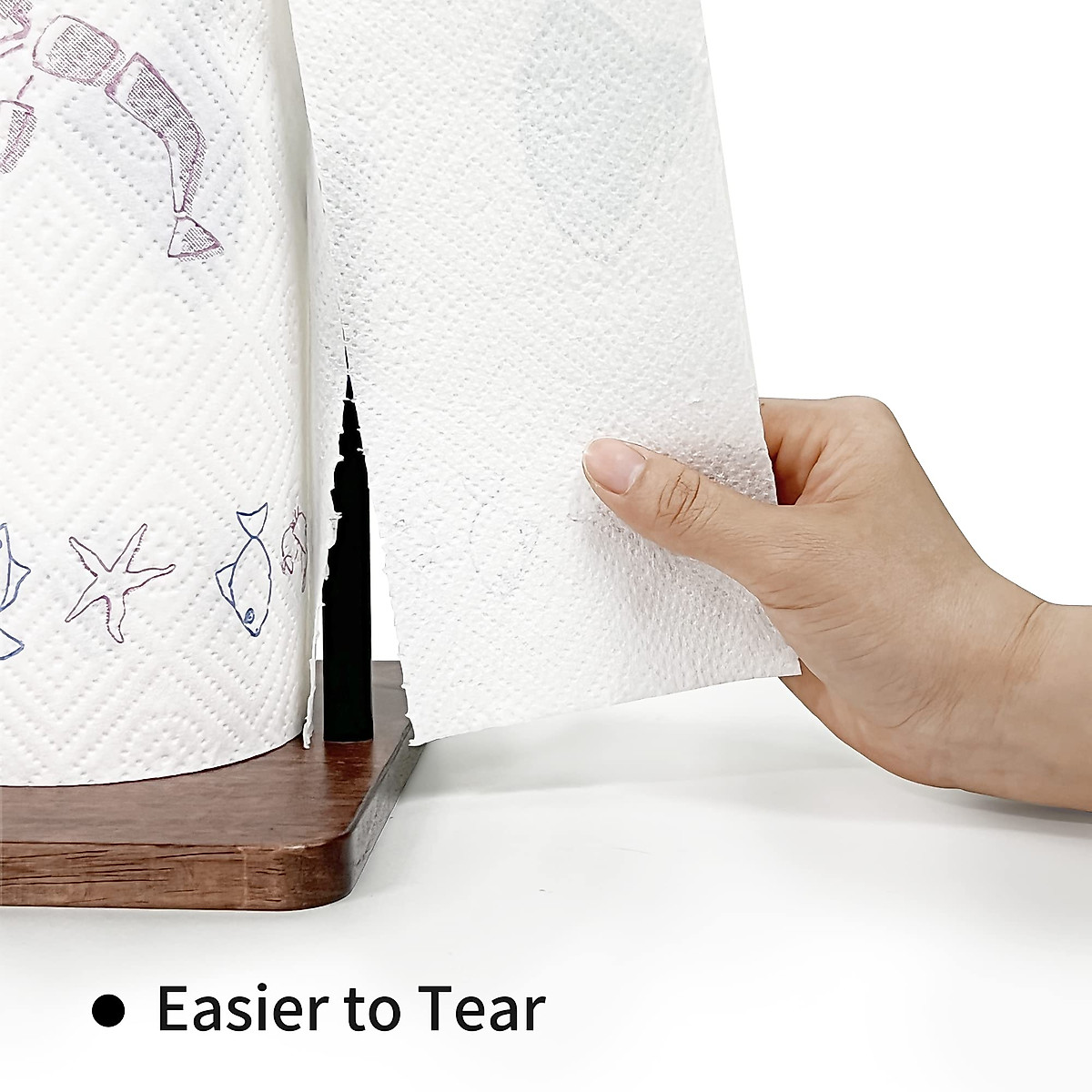 Black Paper Towel Holder Stand with Exquisite Wood Square Base, Niffgaff Free-Standing Paper Towel Roll Dispenser for Kitchen Countertop, Fits Standard and Jumbo Size Rolls