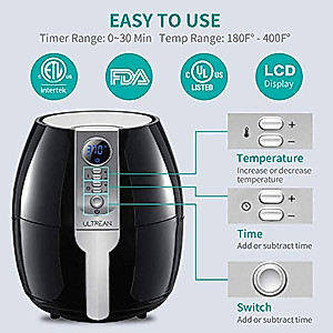 Ultrean Air Fryer, 4.2 Quart (4 Liter) Electric Hot Airfryer Oven Oilless Cooker with LCD Digital Screen and Nonstick Frying Pot, UL Certified, 1-Year Warranty, 1500W (Black)
