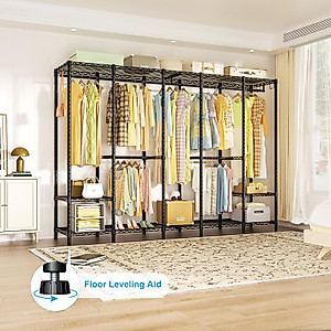 Ulif H50 Garment Rack Heavy Duty Clothes Rack, Freestanding Extra Large Portable Closet Wardrobe Rack, Clothing Racks for Hanging Clothes 89.8''W x 15.8" D x 76.4" H, Max Load 1400 Lbs, Black
