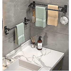 Bath Towel Bar for Bathroom Heavy Duty Bathroom Towel Rod for Kitchen Bedroom, Swimming Pool Wall Mounted Stainless Steel Towel Rack (Color : Black, Size : 112cm)