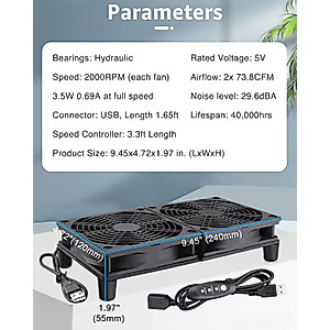 GDSTIME Dual 120mm 5V USB Fans, 102CFM Big Airflow Fan Cooling for Router TV Box Micro Computer and Other Electronics