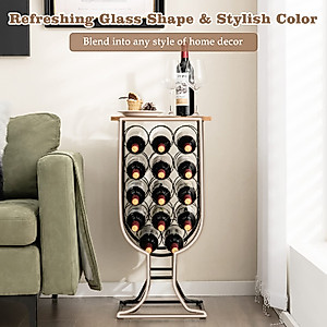 Giantex 14-Bottle Wine Rack Freestanding Floor - 30" Standing Wine Rack with Detachable and Lockable Wheels, Vertical Wine Holder Stand, Metal Wine Storage Racks with Wooden Top for Living Room, Black