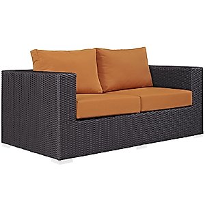 Modway Convene Wicker Rattan Outdoor Patio Loveseat with Cushions in Espresso Orange