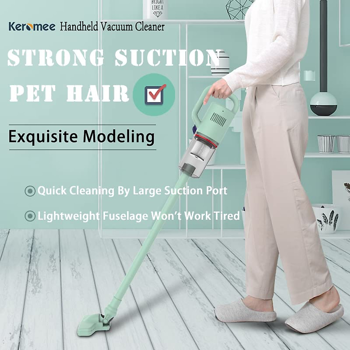 KEROMEE Cordless Vacuum Cleaner, Handheld Stick Mini Lightweight 2-in-1 Vacuum for Pet Hair Hardwood Floor Cat Litter Carpet Home Cleaning