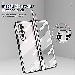 EAXER for Samsung Galaxy Z Fold 3 5G Case, Full Coverage Protection, with Screen Tempered Protector, Plating Hinge Protection Clear Case Cover with Stylus Pen (Silver)