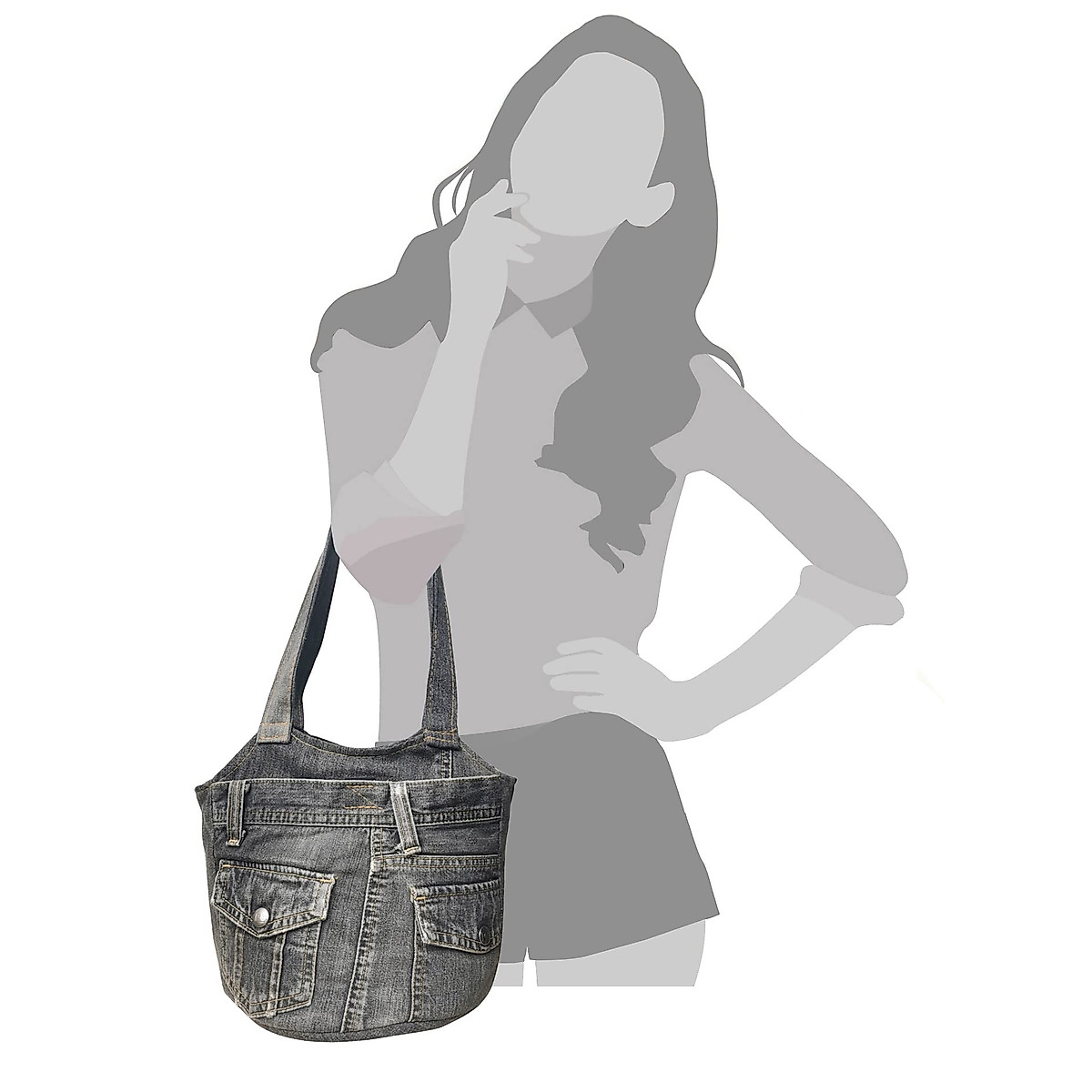 BDJ Upcycling Blue Denim Jean Round Shape Top-Handle Bucket Handbag for women (Round 5)