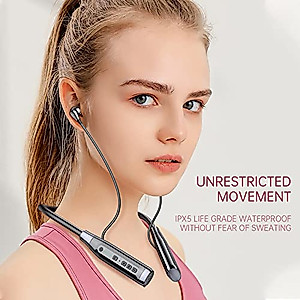 HURKEYE Bluetooth Headphones Neckband 100 Hours Extra Long Playback with Microphone Headset, 4 Speakers Heavy Bass Noise Reduction in Ear Wireless Earbuds Waterproof Running Workout (Black)