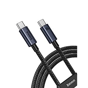 Baseus USB C Charger Cable, 100W PD 5A QC 5.0 Type C Fast Charging USB C to USB C Cable, Nylon Braided USB C Cable for iPhone 15/Pro/Plus/Pro Max, MacBook Pro, iPad Pro 12.9/Air/Mini, Samsung S23/S22