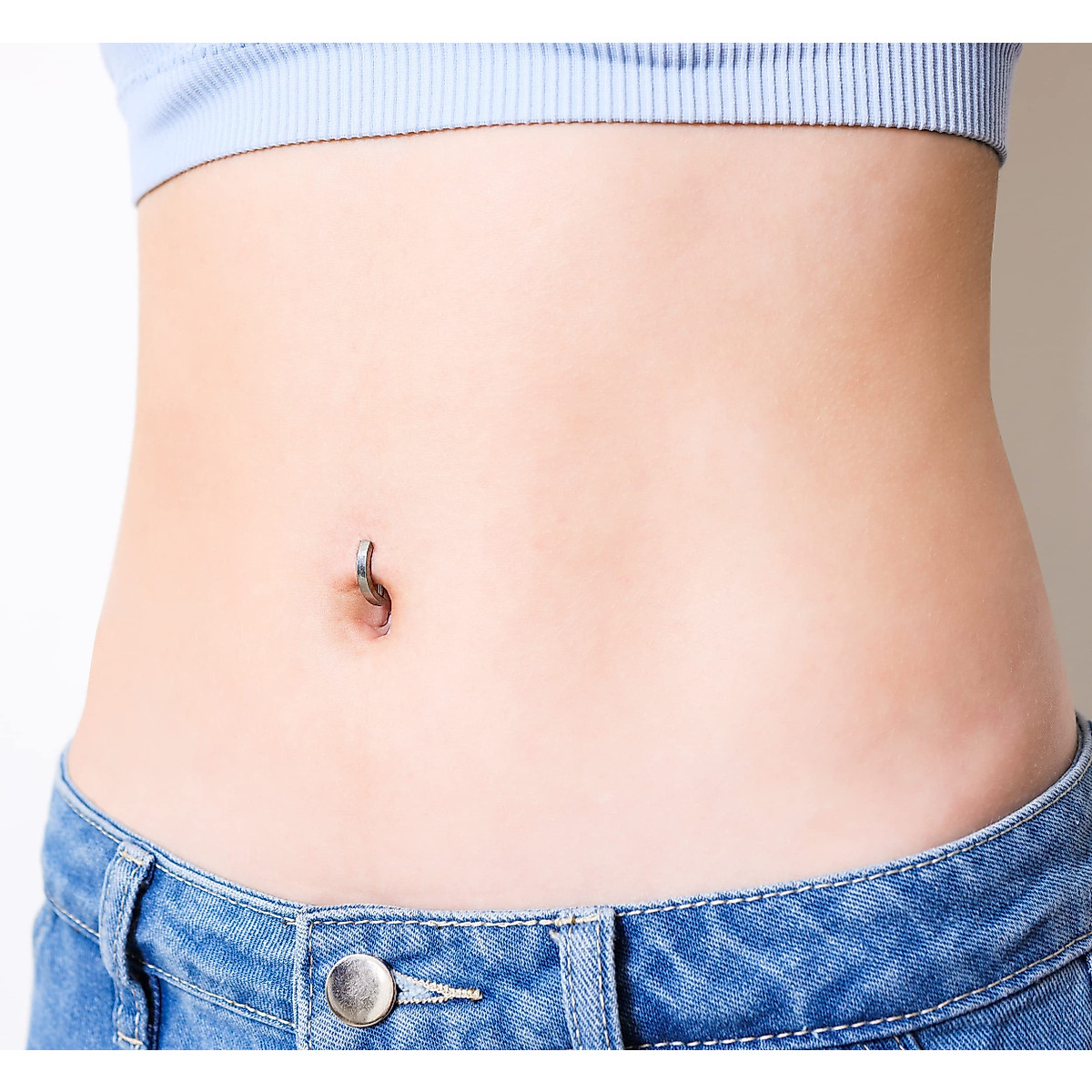 2 Piece Belly Button Ring for Women Surgical Steel Cubic Zirconia Navel Clicker Body Piercing Jewelry for Girls (Silver)